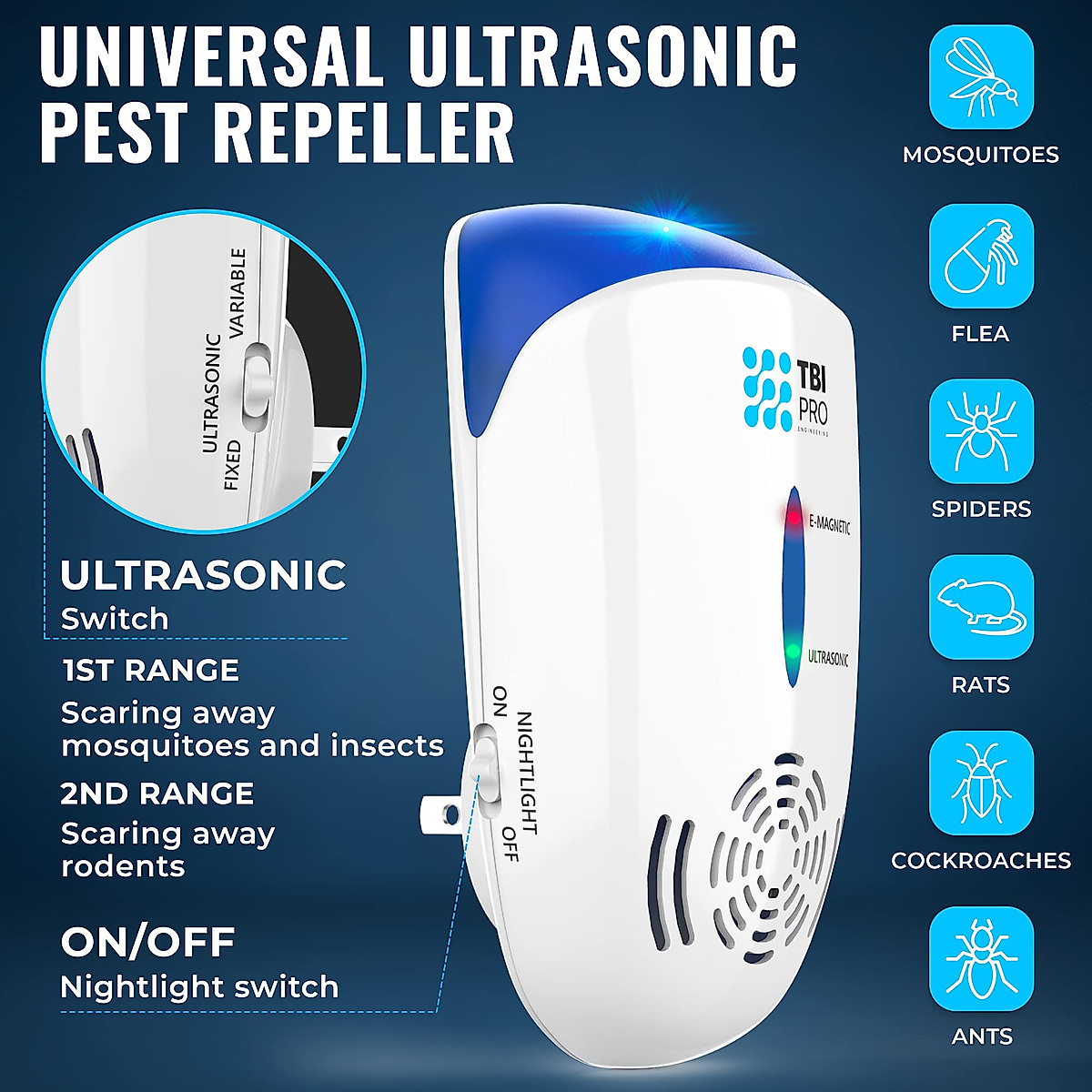 Effective Ultrasonic Pest Repeller - Wall Plug-in Electromagnetic & Ionic - Ant Fly Mosquito Mouse Rats Roach Repellent indoor - Cockroach Control Safe Quiet Electronic Device - 3000 Sq.ft (2-Pack)