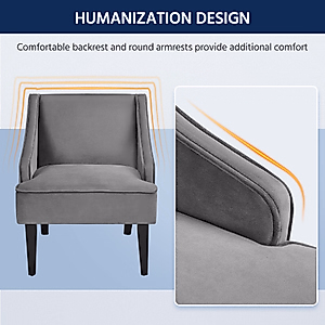 Yaheetech Accent Chairs Set of 2, Gray Barrel Chair with Storage Pocket, Retro Armchair with Rubberwood Legs for Bedroom Home Office, Gray