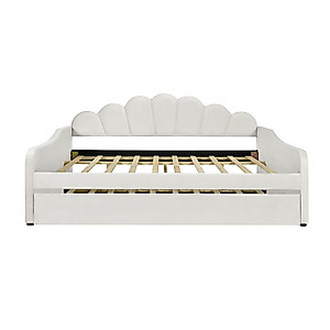 Bellemave Full daybed with trundle, sofa bed full, daybed with trundle for adults, kids, girls, teens, daybed with trundle for living room, Velvet, Beige