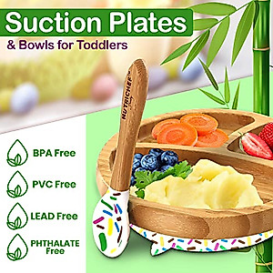 Baby Bamboo Dinnerware Set - 3 Partition Wooden Toddler Plate, Bowl, Cup & Spoon w/ Silicone Suction Base for Stay Put Feeding, BPA-Free, Hypoallergenic, For Children Aged 4-72 Mo. (Sparkle)