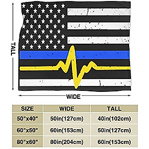Mapsorting Blankets Flannel Fleece Blanket 911 Dispatcher Thin Blue Gold Line Flag Soft Lightweight Plush Throw Blankets for Women Men Kid Warm Cozy