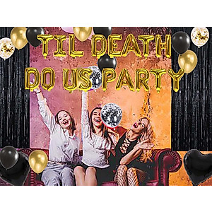 Til Death Do Us Party Balloon Party, Black Gold Bachelorette Party Gothic Bridal Shower Funny Wedding Engagement Party Bride or Die, RIP Single Life Halloween Decorations Supplies