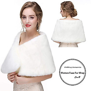 CanB Women's 1920s Faux Fur Shawl Bridal Wedding Fur Wraps and Bolero Shrug Faux Mink Stole for Women (White)