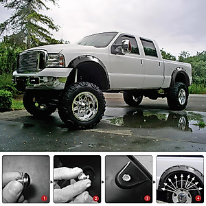 LEDKINGDOMUS Fender Flares Kit Compatible for 1999-2007 Ford F-250 / F-350 / F-450 Super Duty, UV Protected Dura-Flex Material Smooth Black Finish Front Rear Fenders Pocket Rivet Style 4pcs