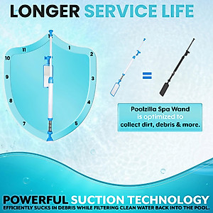 Poolzilla Spa Wand for Cleaning Pools and Spas, Comes with 3 Interchangeable Nozzles, Collect Dirt, Debris & More