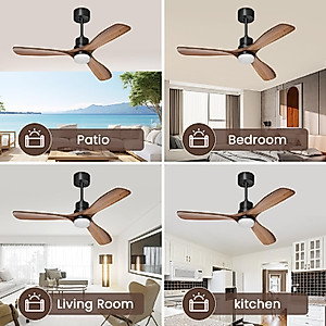 Obabala 52" Ceiling Fan with Lights Remote Control Outdoor Wood Ceiling Fans Noiseless Reversible DC Motor