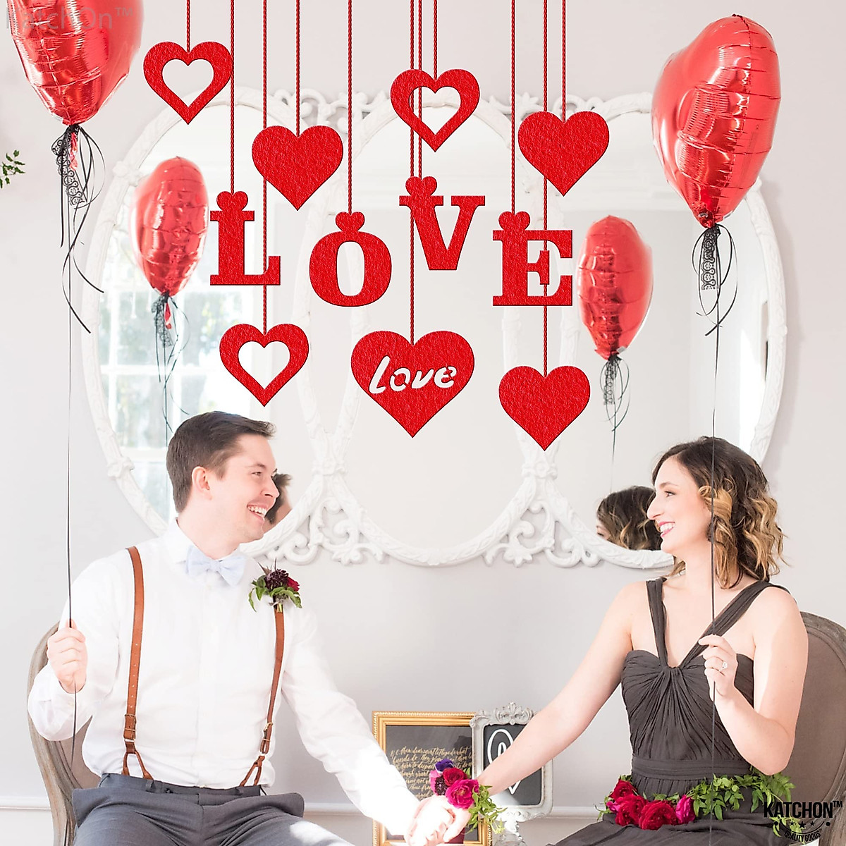 Felt Valentines Day Hanging Decorations - Valentines Day Tree Decorations | Hanging Hearts Decorations | Love Heart Garland for Valentines Day Decoration | Valentines Day Garland, Valentines Day Décor