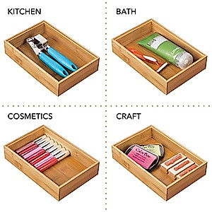 mDesign Wooden Bamboo Drawer Organizer - 9" Long Stackable Storage Box Tray for Kitchen Drawers and Cabinet - Utensil, Silverware, Spatula, and Flatware Holder - Echo Collection - 4 Pack, Natural Wood