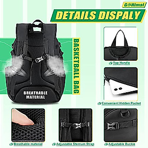 GoHimal Basketball Backpack, Large Sports Bag With Ball Compartment for Men and Women, Basketball, Soccer, Volleyball, Rugby(Black)