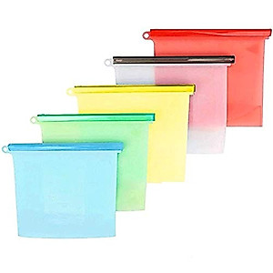 Shark Lock Silicone Food Storage Bag (6 Bags) 2 New 10 Ounce Silicone Snack Bags, 2 Med Reusable Sandwich Bags, 2 Large Reusable Silicone Food Bag, Silicone Storage Bags Reusable