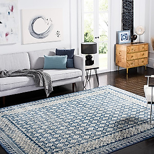 SAFAVIEH Brentwood Collection 8' x 10' Navy / Beige BNT899N Traditional Oriental Distressed Non-Shedding Living Room Bedroom Dining Home Office Area Rug