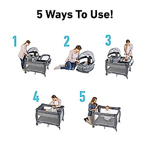 Graco Pack 'n Play Travel Dome LX Playard | Includes Portable Bassinet, Full-Size Infant Bassinet, and Diaper Changer, Leyton