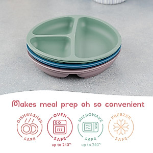 ChériKid Suction Plates for Baby, Toddlers - FEATURES SUPER STRONG QUADRUPLE SUCTION - 100% Food Grade Silicone Toddler Plates with Suction - Unbreakable Divided Kids Baby Plates - Suction Plate