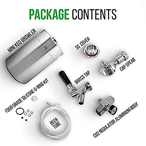 NutriChef Pressurized Growler Tap System, 128oz Double-Walled Stainless Steel Mini Keg Dispenser Portable Kegerator Kit, Co2 Pressure Regulator Keeps Carbonation for Craft Beer, Draft and Homebrew