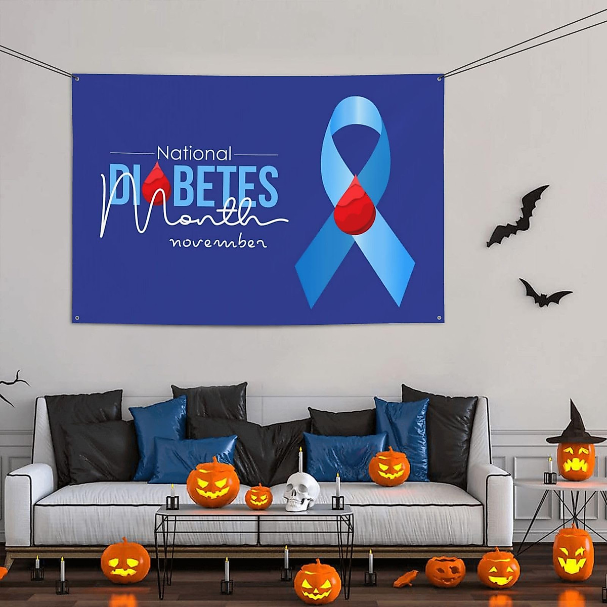 in November Diabetes Awareness Month Backdrop Banner Holiday Decoration Photo Booth Background Tapestry Decor Supplies for Party Home Office 47 * 71 Inches
