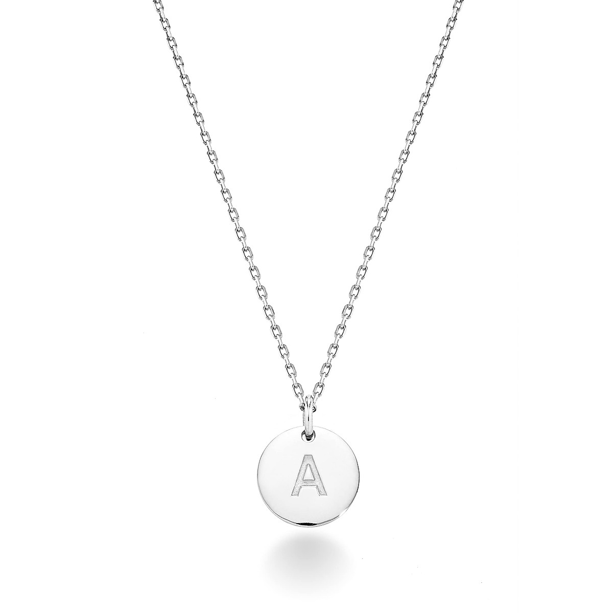 Miabella 925 Sterling Silver or 18K Yellow Gold Over Silver Round Initial Pendant Necklace for Women 18 to 20 Inch Chain, Dainty Letter Necklace Made in Italy (A, sterling silver)