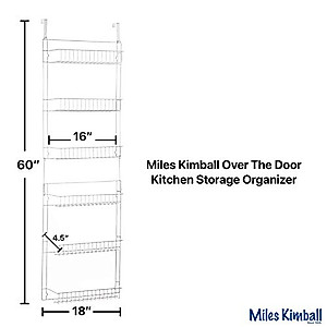 Miles Kimball Over The Door Kitchen Storage Organizer, White Vinyl-Coated Metal Wire - Measures 18 3/4" Wide x 52" High