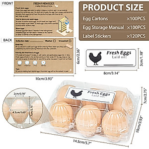 baflovga Egg Cartons Cheap Bulk 100 Pack, Eggs 6 Count, Plastic Egg Cartons Reusable with Egg Handling Instructions and Stickers, Half Dozen Eggs for Family, Chicken Farm, Market Display, 2x3Grids