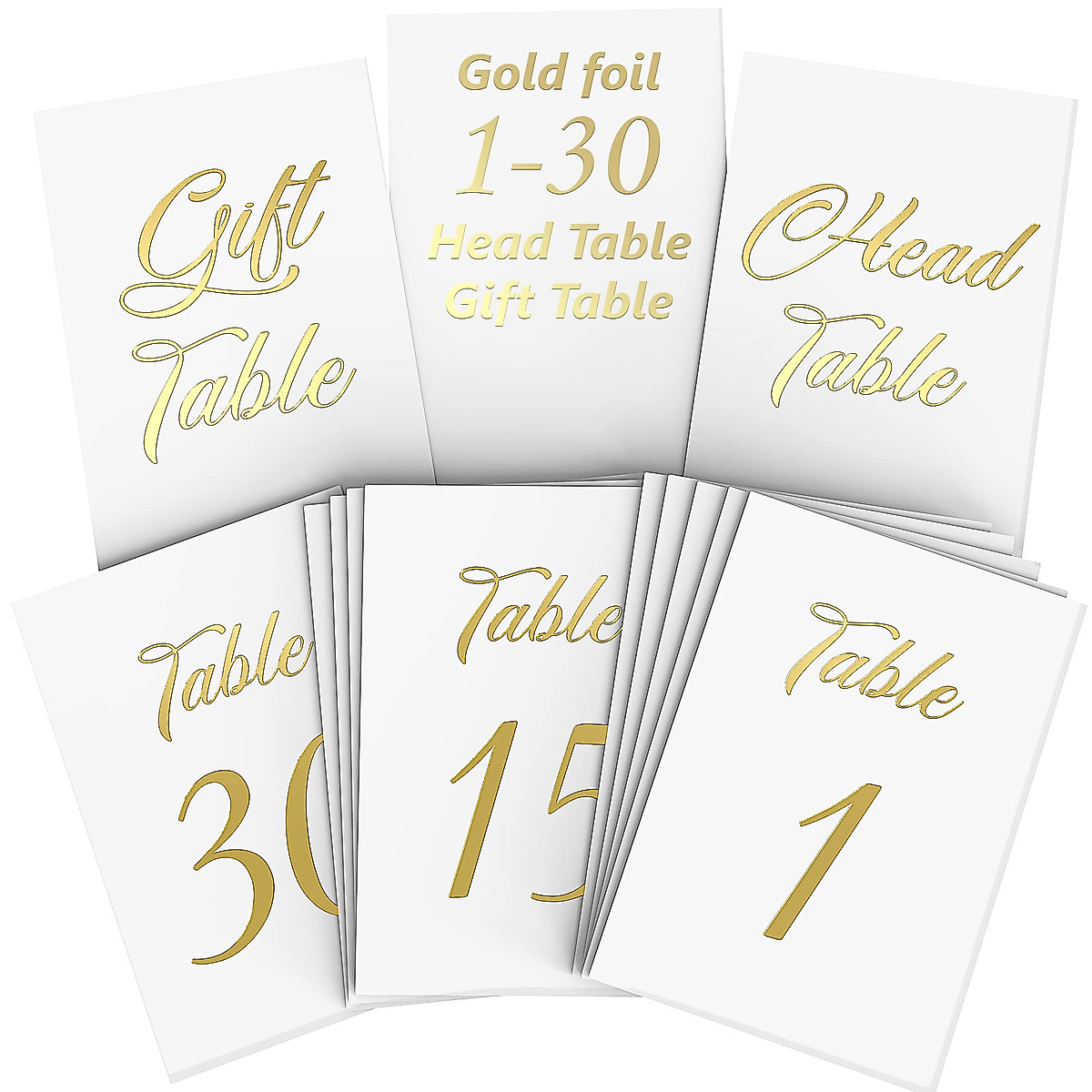 Gold Table Numbers 1-30 with 10 pack Gold Table Number Holders