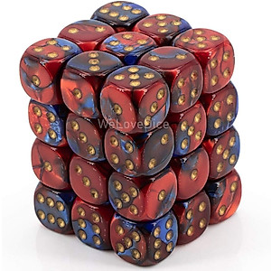 Chessex DND Dice Set D&D Dice-12mm Gemini Blue, Red, and Gold Plastic Polyhedral Dice Set-Dungeons and Dragons Dice Includes 36 Dice – D6
