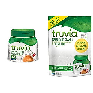 Truvia Spoonable Jar and Refill Bag Bundle (Pack of 2), Includes one 9.8oz Jar and one 17oz Refill Bag of Truvia Naturally Sweet Calorie-free Sweetener from the Stevia Leaf
