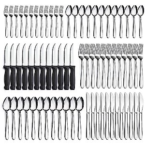 Pleafind 72-Pieces Silverware Sets for 12, Flatware Set with Steak Knives, Stainless Steel Cutlery Set, Include Forks Spoons and Knives Set, Dishwasher Safe Utensil Sets for Home Restaurant