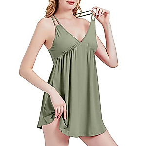 Sheighteen Nightgowns for Women Sexy Sleepwear Soft Sleeveless Chemise Full Slip Lingerie Sleepdress Olive Green