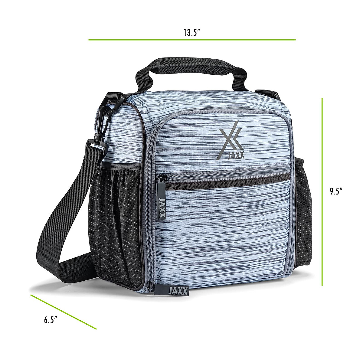 Fit & Fresh JAXX, 9pc Meal Prep Lunch Bag, Gray, Unisex, Polyester, Large Capacity, Insulated, With Containers, Ice Packs, Shaker Bottle