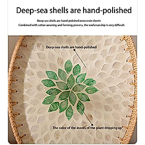 Yiuhhad Natural Handmade Shell Rattan Weaving Tray, Seashell Inlaid Oval Splicing Fruit Plate Durable and Tough, Breakfast, Snacks,Drinks, Snack Serving Plate