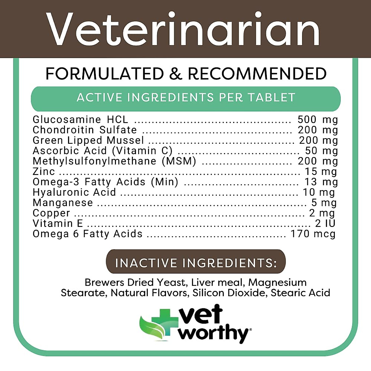 Vet Worthy Joint Support Level 4 - Chewable Tablet| Supports Bone Health and Healthy Joints - Dog Supplement with Glucosamine and Hyaluronic Acid | Vet Strength Joint Care | Liver Flavor, 60-Count