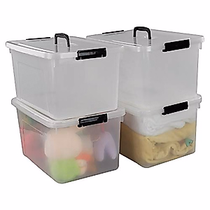 Begale 17.5 Quart Plastic Large Storage Container, Clear Latch Bin with Handle and Lid, 4-Pack