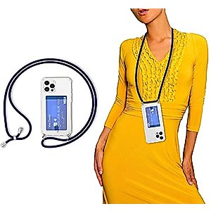 Fsoole Clear Crossbody Wallet Case Women with Credit Card Holder Slot (for iPhone 12 Pro Max) - Dark Blue Lanyard