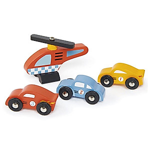 Tender Leaf Toys - Blue Bird Service Station - Classic Wooden Garage and Service Station for Cars and Helicopter with Ramps, Petrol Pumps and Car Wash Center - Imaginary and Roleplay for Children 3+