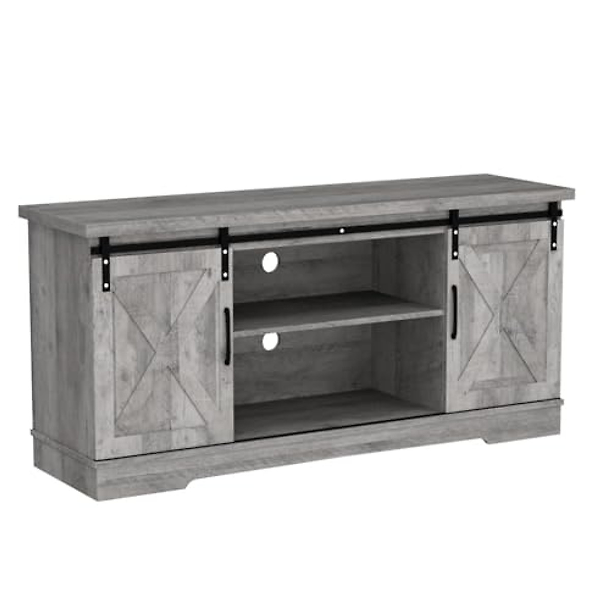 Amyove Farmhouse Stand for 65 Inch TV, Entertainment Center TV Media Console Table, Tall Stand with Storage, Barn Doors and Shelves, Grey Modern Cabinet Furniture for Living Room