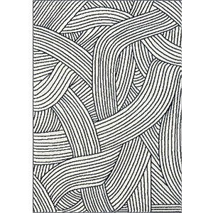 Abani Nuevo Collection Area Rug -Cream/Charcoal Modern Lined Design -7'9" x 10'2" - Easy to Clean - Durable for Kids and Pets - Non-Shedding - Medium Pile - Soft Feel for Living Room, Bedroom & Office