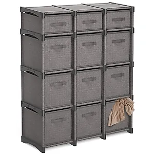 12 Cube Storage Organizer, Gray Storage Cubes Organizer Shelves, Sturdy Cubbies Storage Shelves with Cube Storage Organizer Bins, DIY Cube Shelf Organizer for Bedroom, Playroom, Office, & Dorm