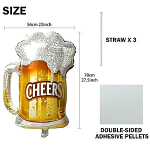 BIEUFBJI Beer Cup Balloons Set of 2, Beer Mug Cheers Foil Balloons Fit for Summer Party, Beer Festival, Birthday Party Wedding and More Decor