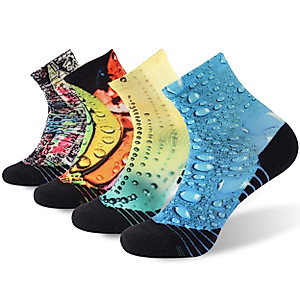 HUSO Unisex Novelty Socks for Sports Casual Use, Bright Funny Pattern Floral Dress Socks Running Ankle Socks No Blisters for Women Men 4 Pairs (Multicolor, L/XL)