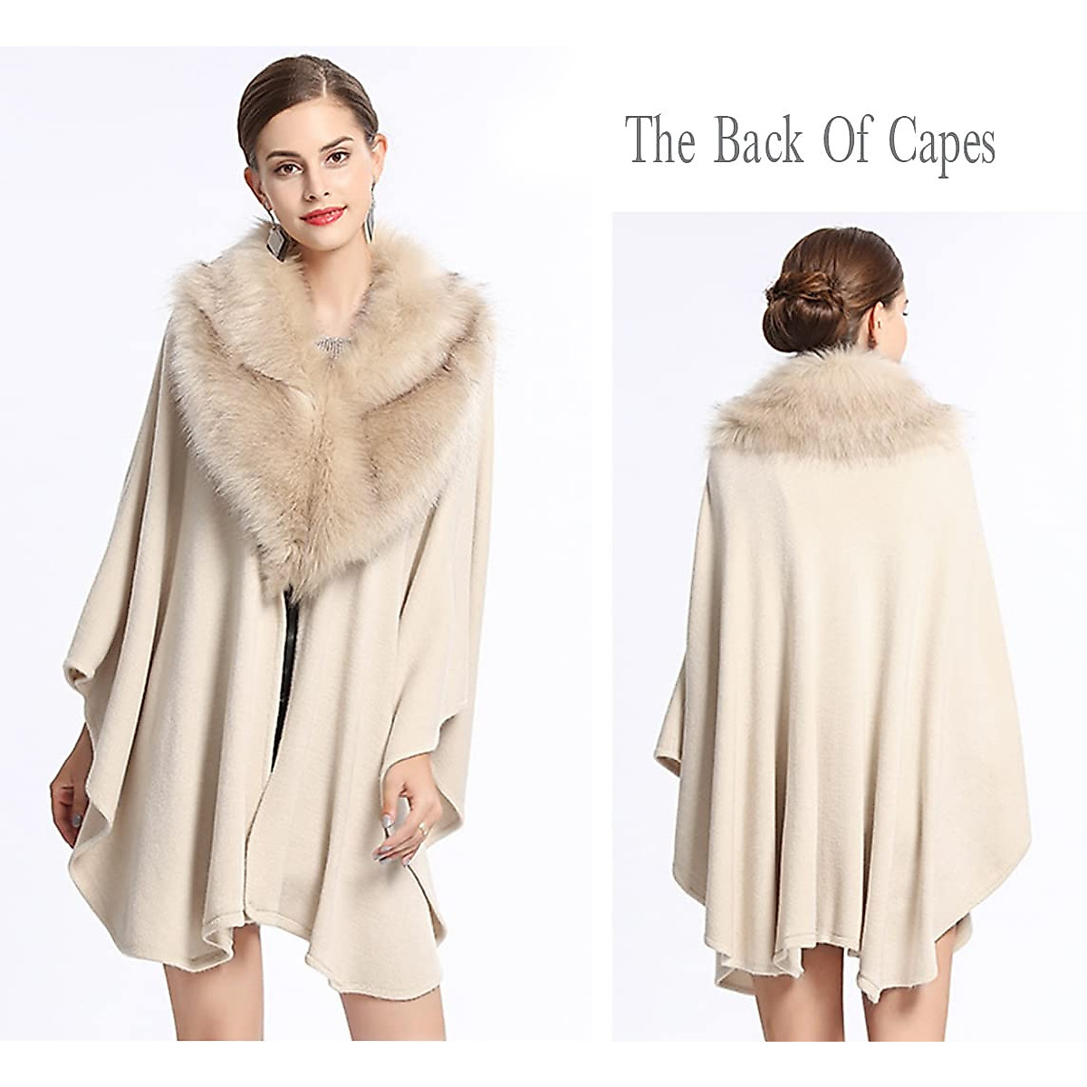 New Deve Newdeve Bridal Capes Shawls Winter Fall Warm Faux Fur Open Wraps Knitted Plus Sizes Sweater Evening Party Cloaks, Khaki, Standard
