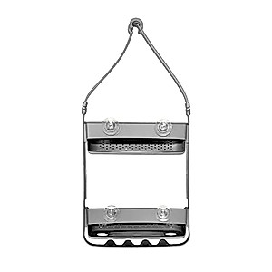 BLACK+DECKER 2-Way Convertible Hanging Anti-Swing Shower Caddy, 2 Way Adjustable Arm, Over The Door, Loofah & Razor Hooks, Storage & Organization, Large and Small Bottles and More, Grey