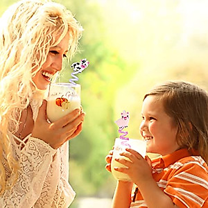 BravOne 24 PCS Farm Animal Plastic Straws, Reusable Colorful Drinking Straws with Chicken Rabbit Sheep Horse Cow Pig Lion Giraffe Pattern for Birthday Party Supplies 2 Cleaning Brushes (Farm Animal)