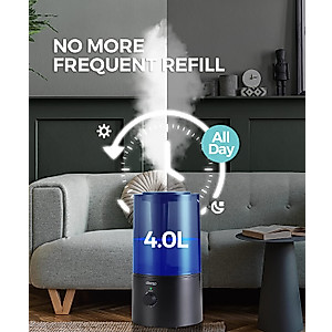 Clieap™ Humidifiers for Bedroom, 4L Air Humidifiers for Large Room, Ultrasonic Cool Mist Humidifiers for Baby, 30H Work Time, Auto Shut-Off (Black)