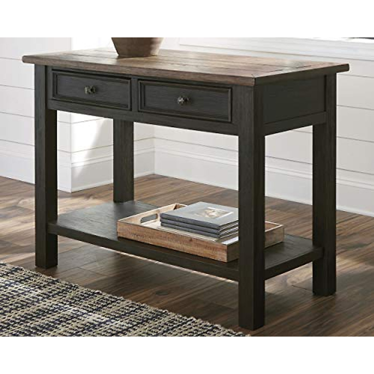 Signature Design by Ashley Tyler Creek Modern Farmhouse Sofa Table, Brown & Black
