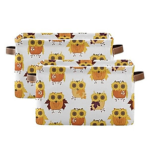 Fall Owls Thanksgiving Storage Basket Bins Decorative Toy Laundry Basket Organization with Handles for Bedroom Office Clothes Pet Nursery Living Room,2 pcs