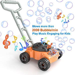 JUMELLA Lawn Mower Bubble Machine for Kids - Toddler Toys Automatic Bubble Mower with Music, Baby Activity Walker for Outdoor, Push Toys for Toddler, Christmas Birthday Gifts for Preschool Boys Girls