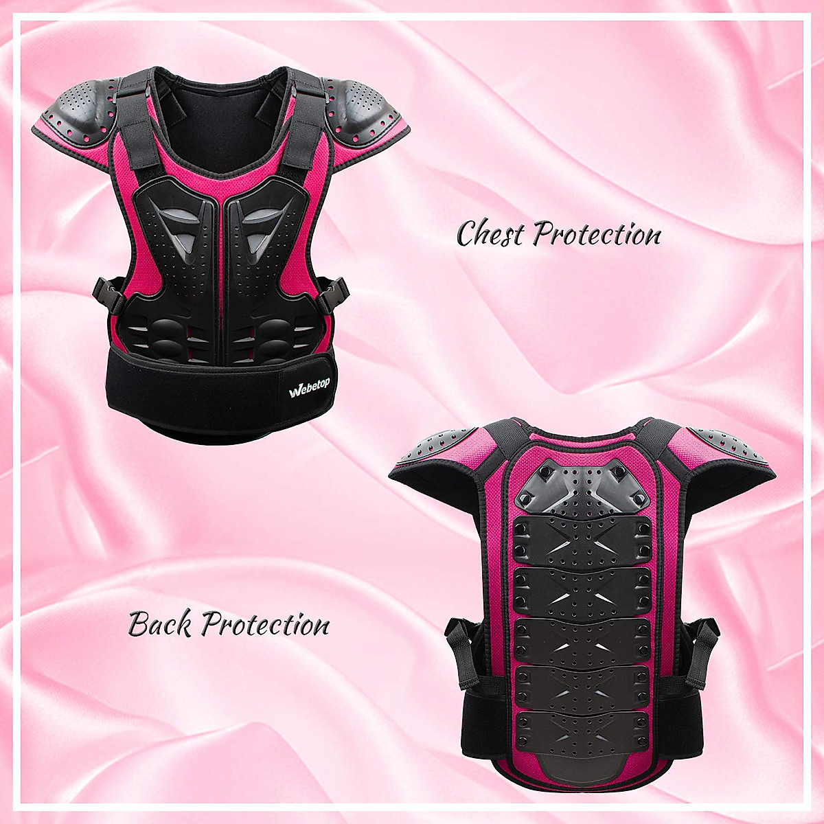 Webetop Kids Dirt Bike Gear ATV Chest Protector Motocross Mountain Bike Girls Chest Protector for Riding 4 Wheeler MTB Black/Pink M