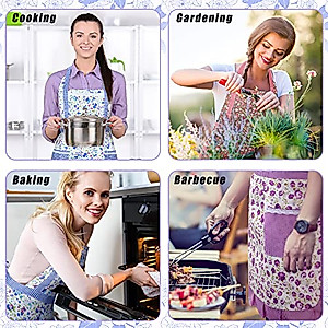Zhanmai 3 Pieces Women Floral Aprons Kitchen with Pockets Soft Chef Aprons Girls Cooking Aprons for Cooking Gardening Size Small to Medium (Purple, Blue, Peach)