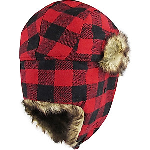 KBW-604 RED-BLK Lumberjack Plaid Aviator Trapper Hat Trooper Ear Flaps Ushanka Eskimo Russian Cold (One Size, Red Black)…