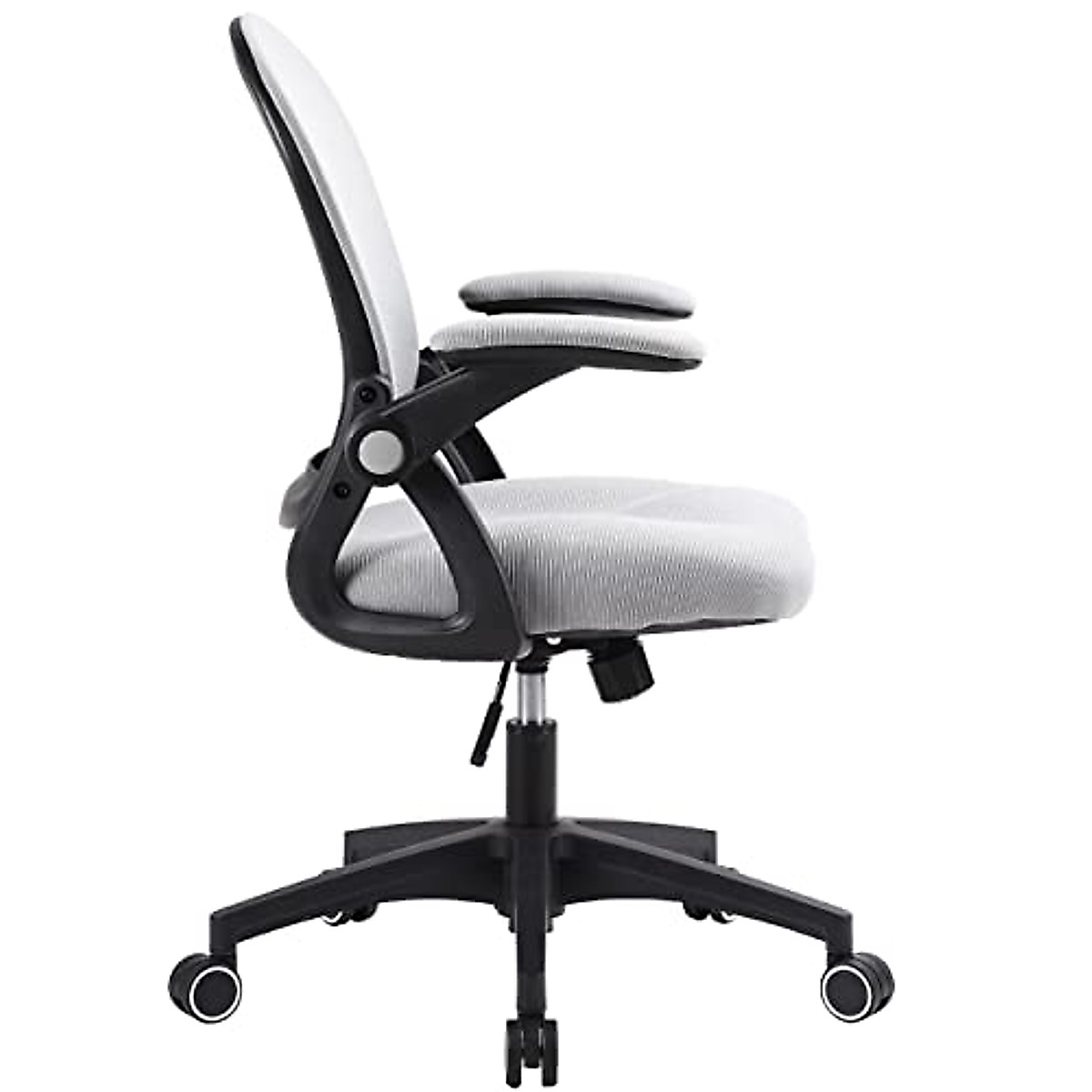 Office Chair, Ergonomic Chair Home Office Desk Chairs, Breathable Mid-Back Comfortable Mesh Computer Chair with PU Silent Wheels, Flip-up Armrests, Tilt Function, Lumbar Support (Black/Grey)