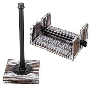 MyGift Torched Wood and Industrial Metal Paper Towel and Napkin Holder Set, Countertop Paper Towel Holder and Flat Napkin Holder with Weighted Arm